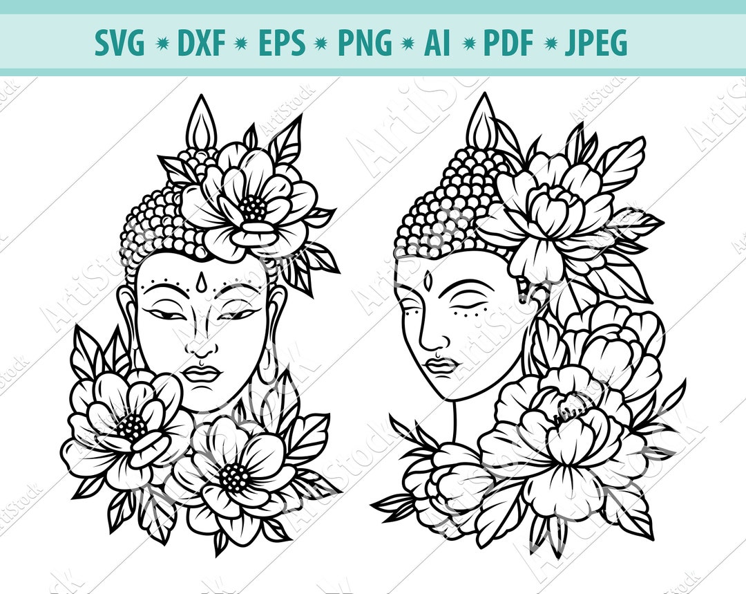 Boeddha SVG, Bloemen boeddha hoofd Svg, Buddha Cut File, Boeddha ...