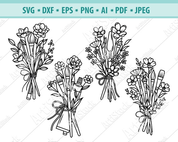 Floral Paint Brushes Svg Artist Supplies Svg Brushes Svg - Etsy