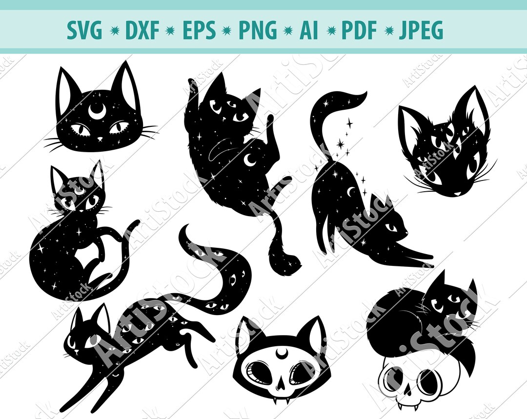 Celestial Cat Svg, Black Cat Svg, Skeleton Cat Svg, Boho Kitten Svg ...
