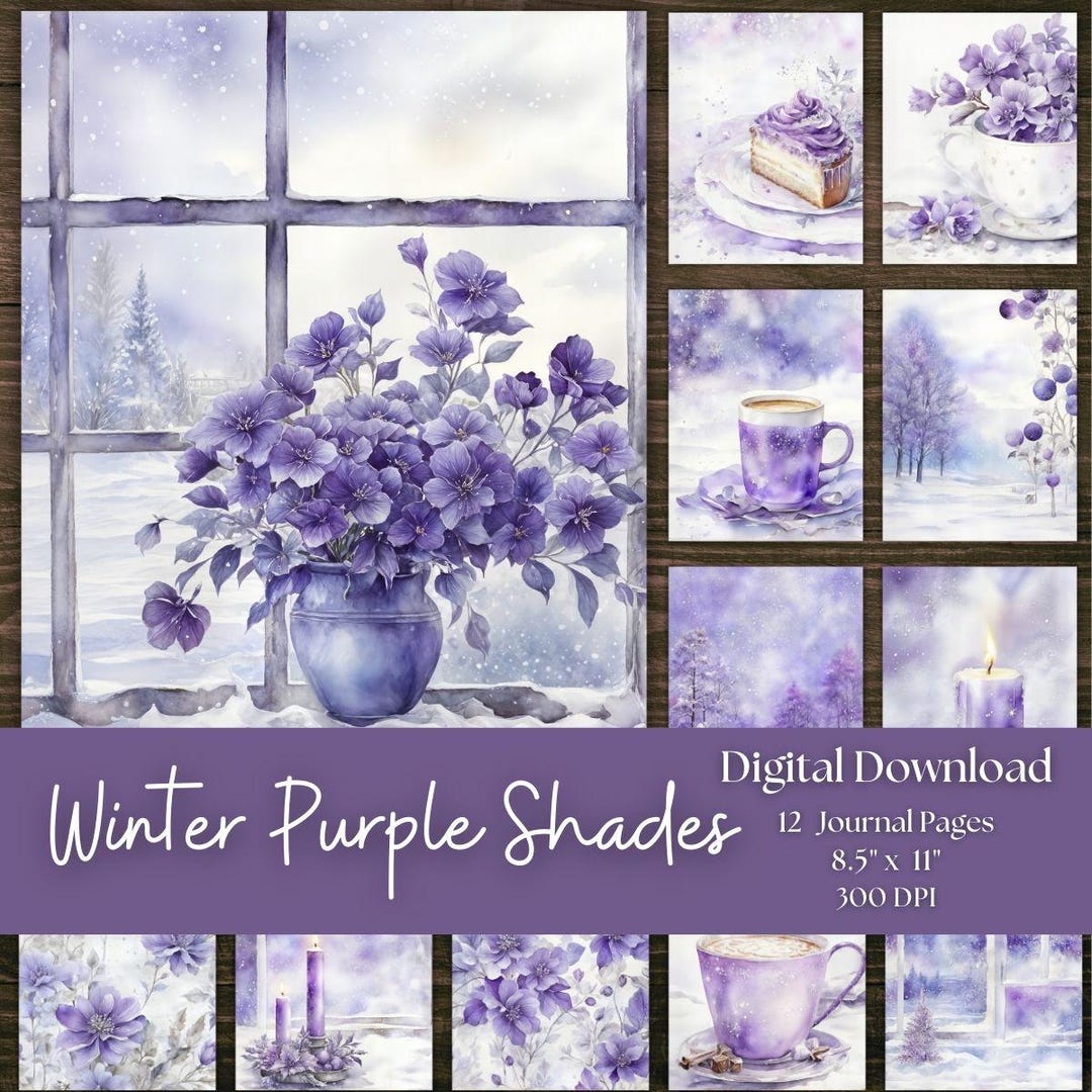 Winter Purple Shades, Printable Junk Journal Pages, Digital Scrapbook ...