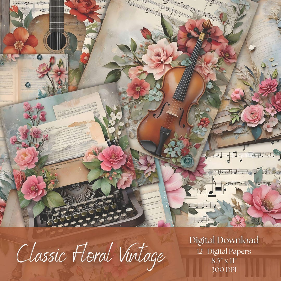Classic Floral Vintage, Digital Paper Pack, Junk Journals, Card Making ...