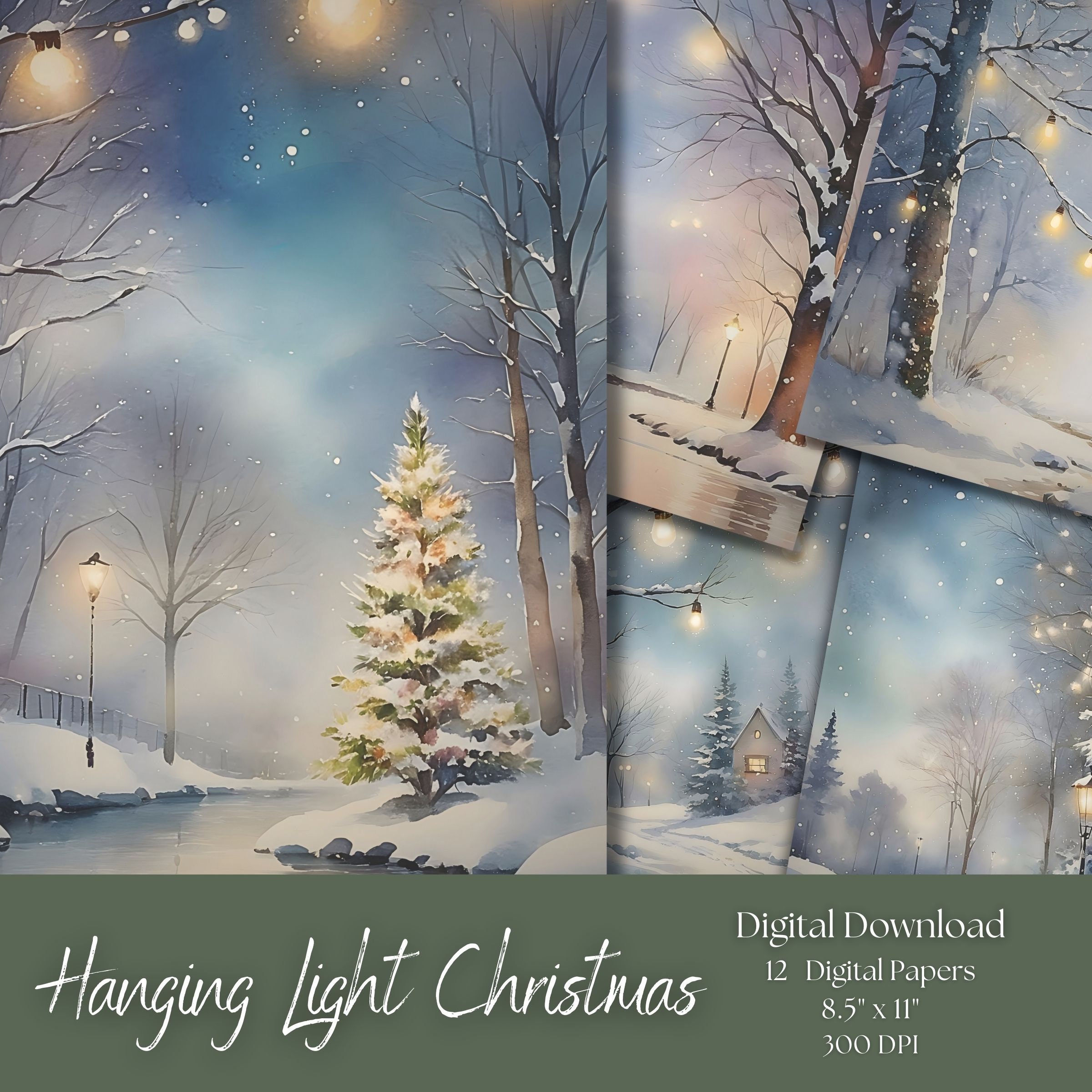 Hanging Light Christmas Digital Paper Pack Vintage & Rustic Designs for ...