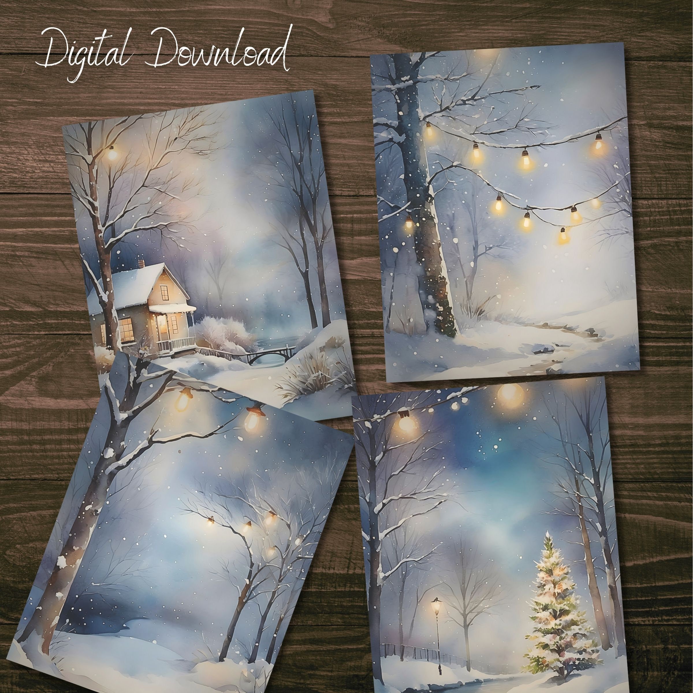Hanging Light Christmas Digital Paper Pack Vintage & Rustic Designs for ...