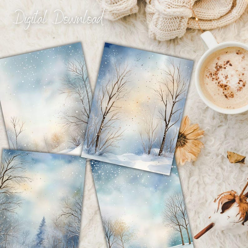 Chilly Winter Forest, Antique Digital Paper, Printable Vintage ...