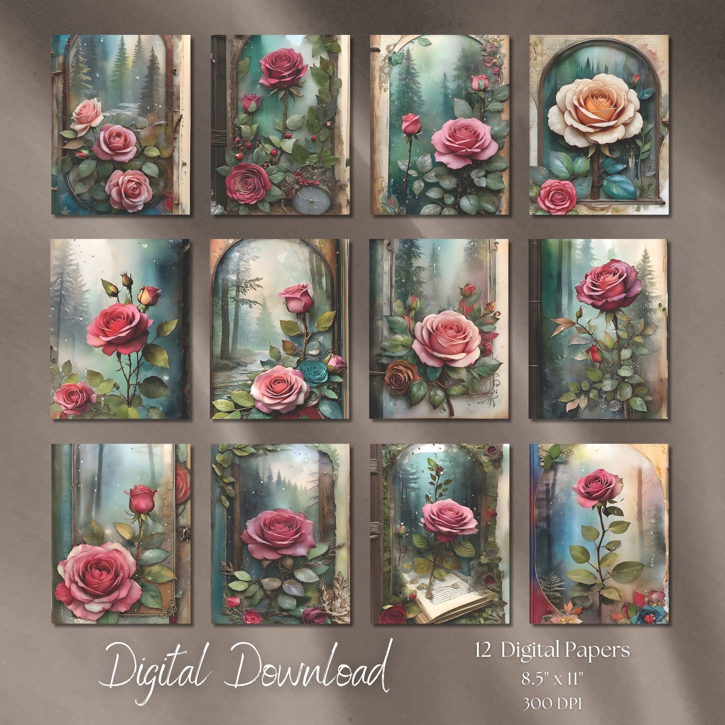 Antique Roses, Vintage Digital Paper Pack, Junk Journals, Card Making ...