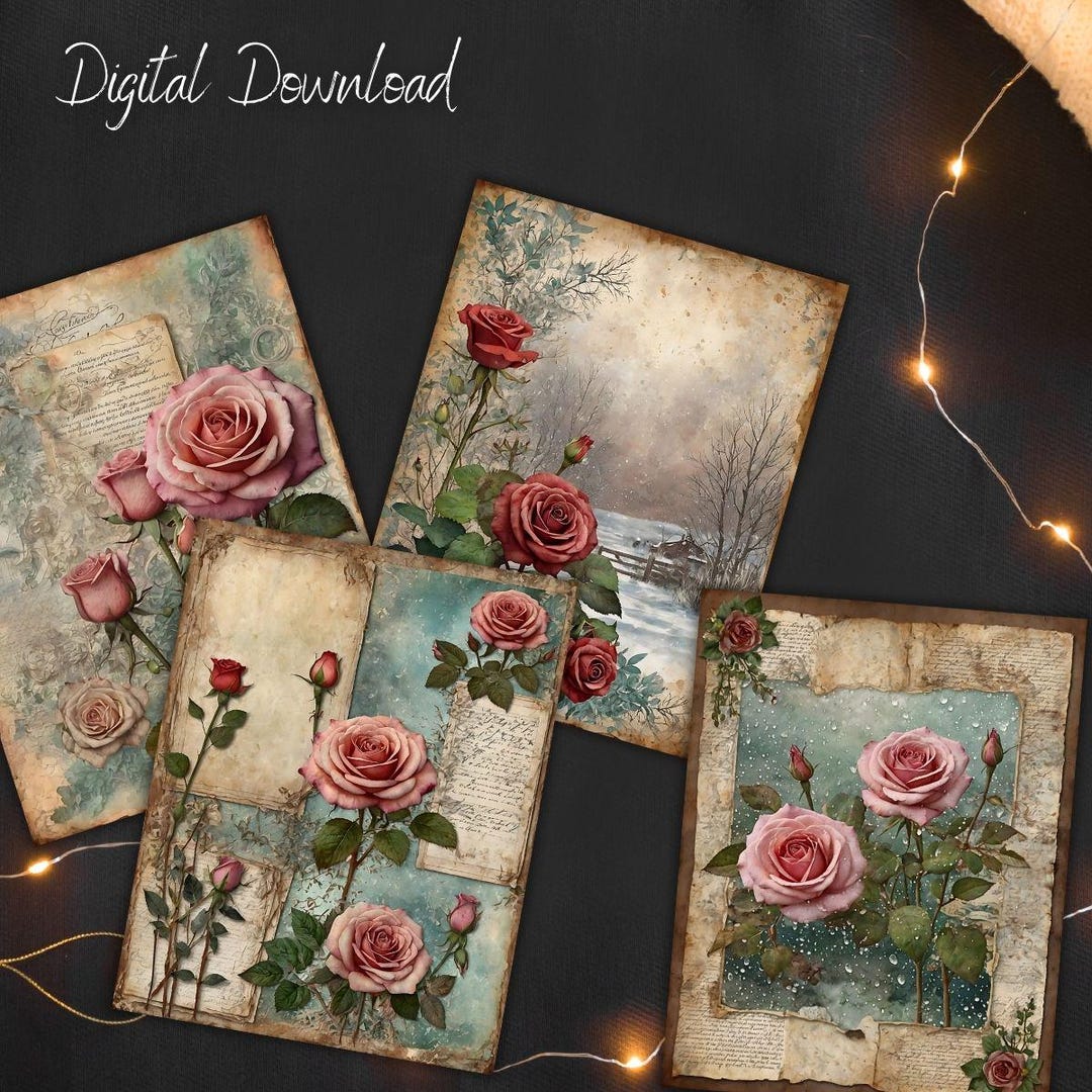 Vintage Roses Digital Paper Pack, Printable Floral Backgrounds With ...