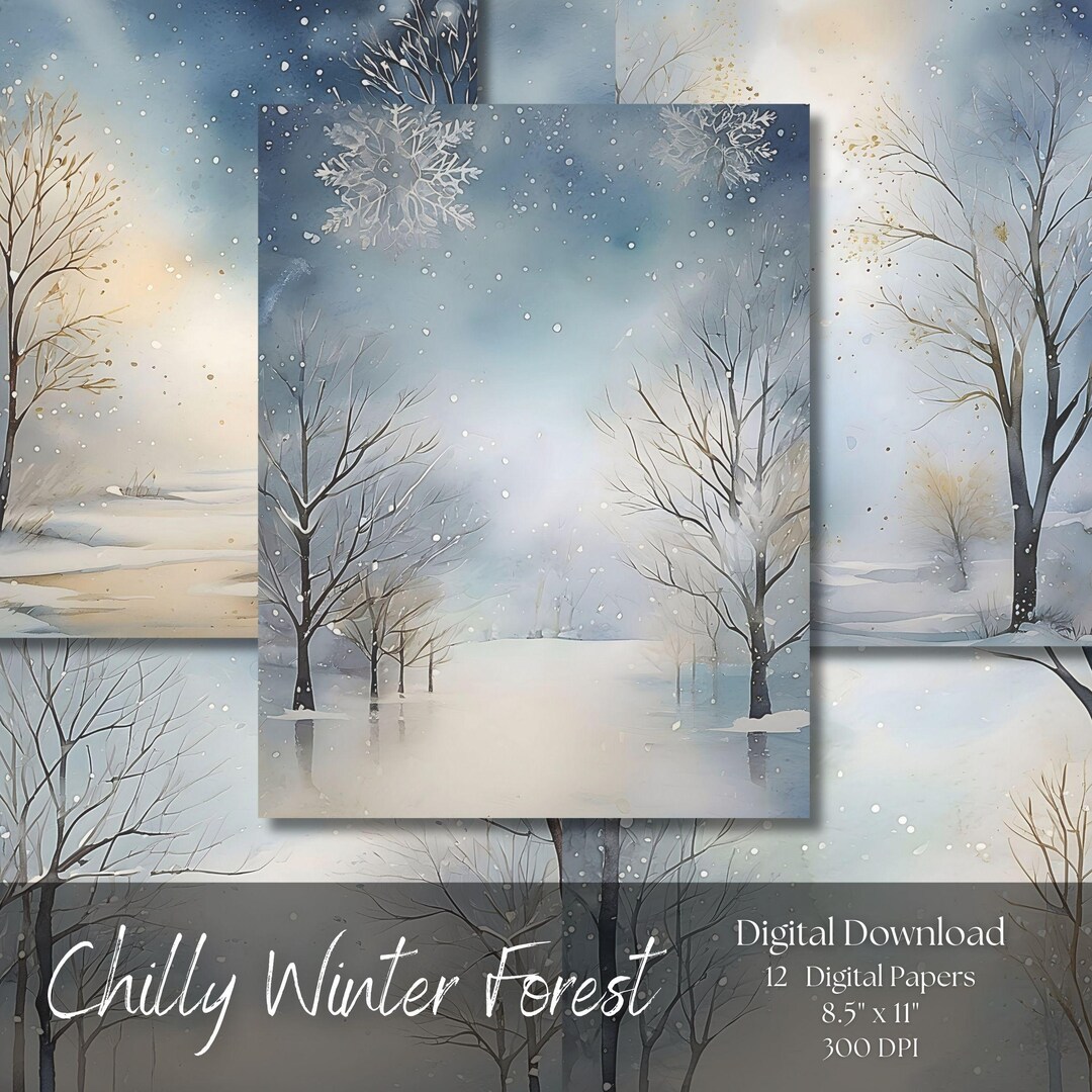 Chilly Winter Forest, Antique Digital Paper, Printable Vintage ...