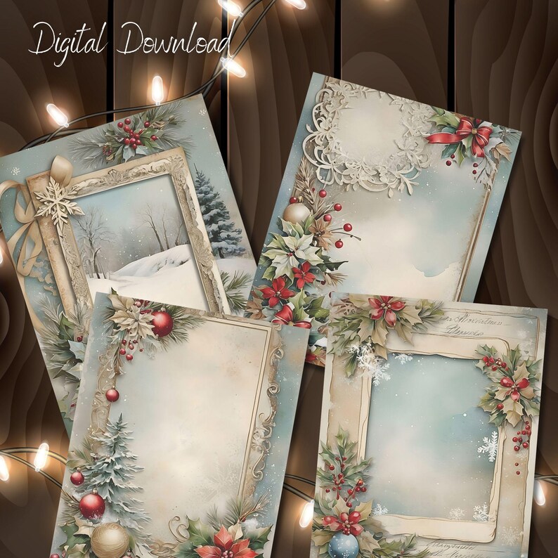 Vintage Holiday Christmas, Digital Paper Pack, Vintage Rustic Designs ...