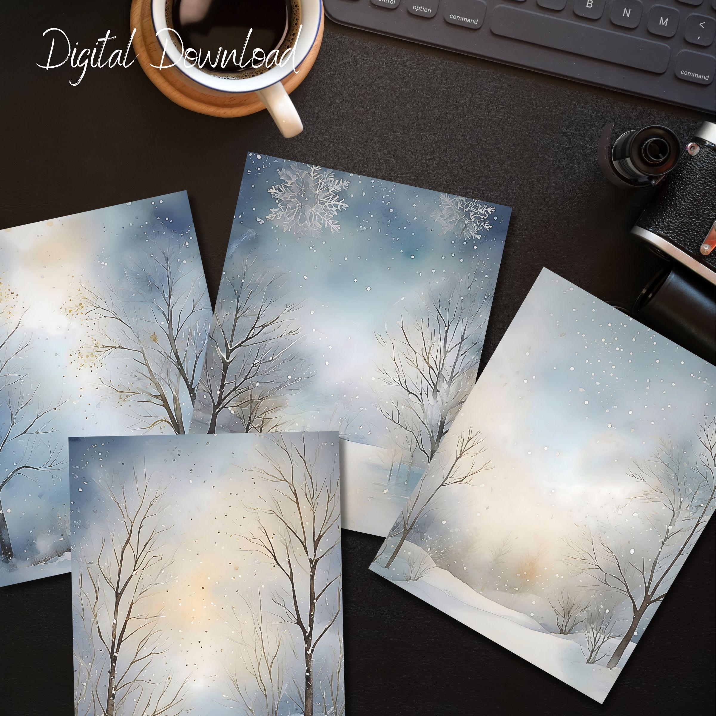 Chilly Winter Forest, Antique Digital Paper, Printable Vintage ...