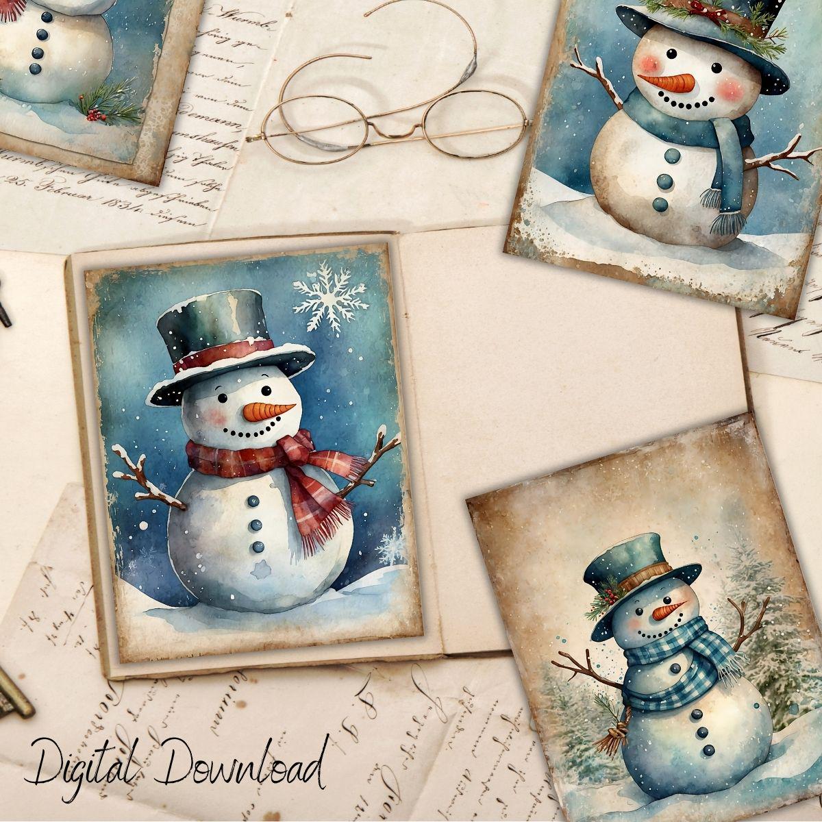Vintage Snowman Digital Paper Pack, Printable Winter Backgrounds With ...