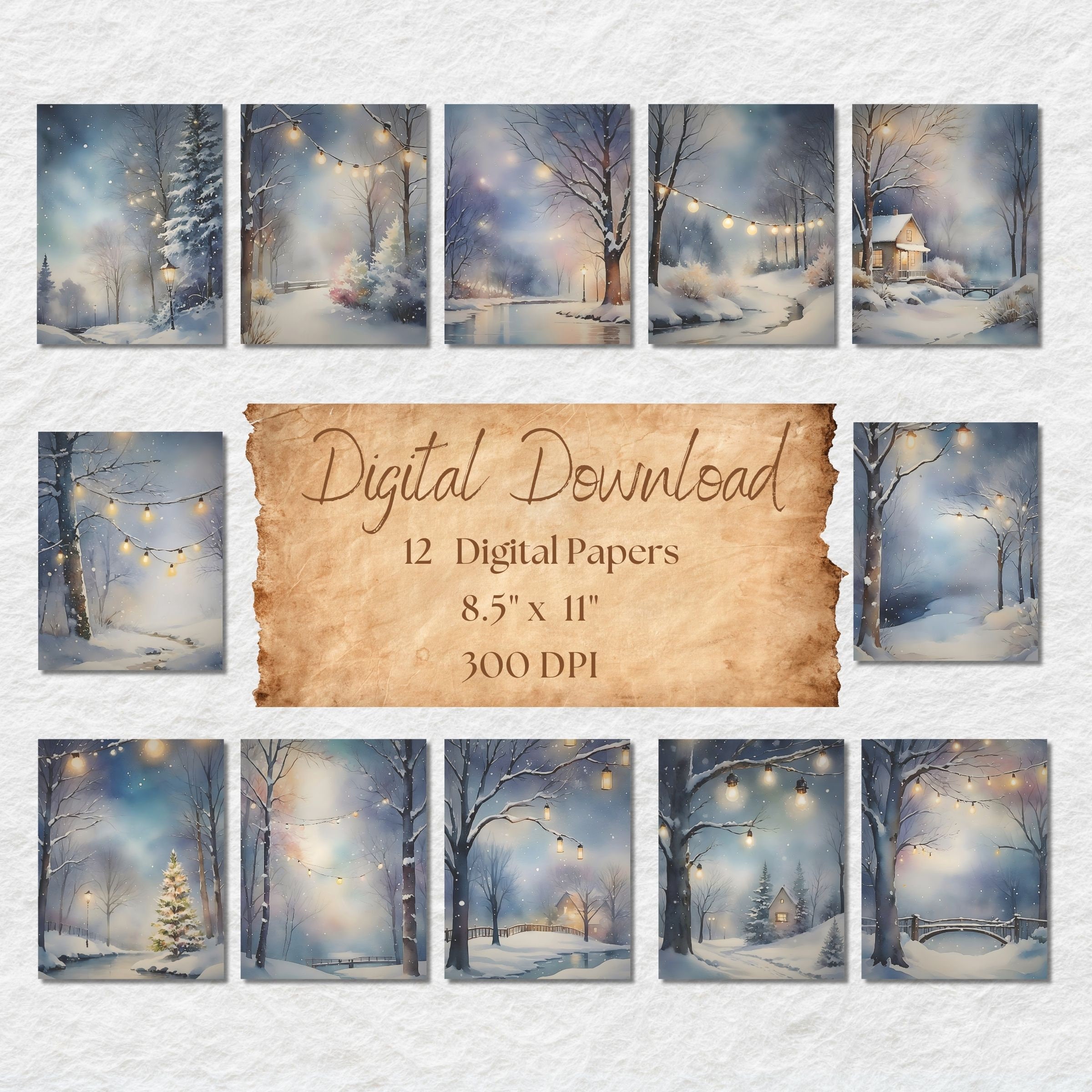 Hanging Light Christmas Digital Paper Pack Vintage & Rustic Designs for ...