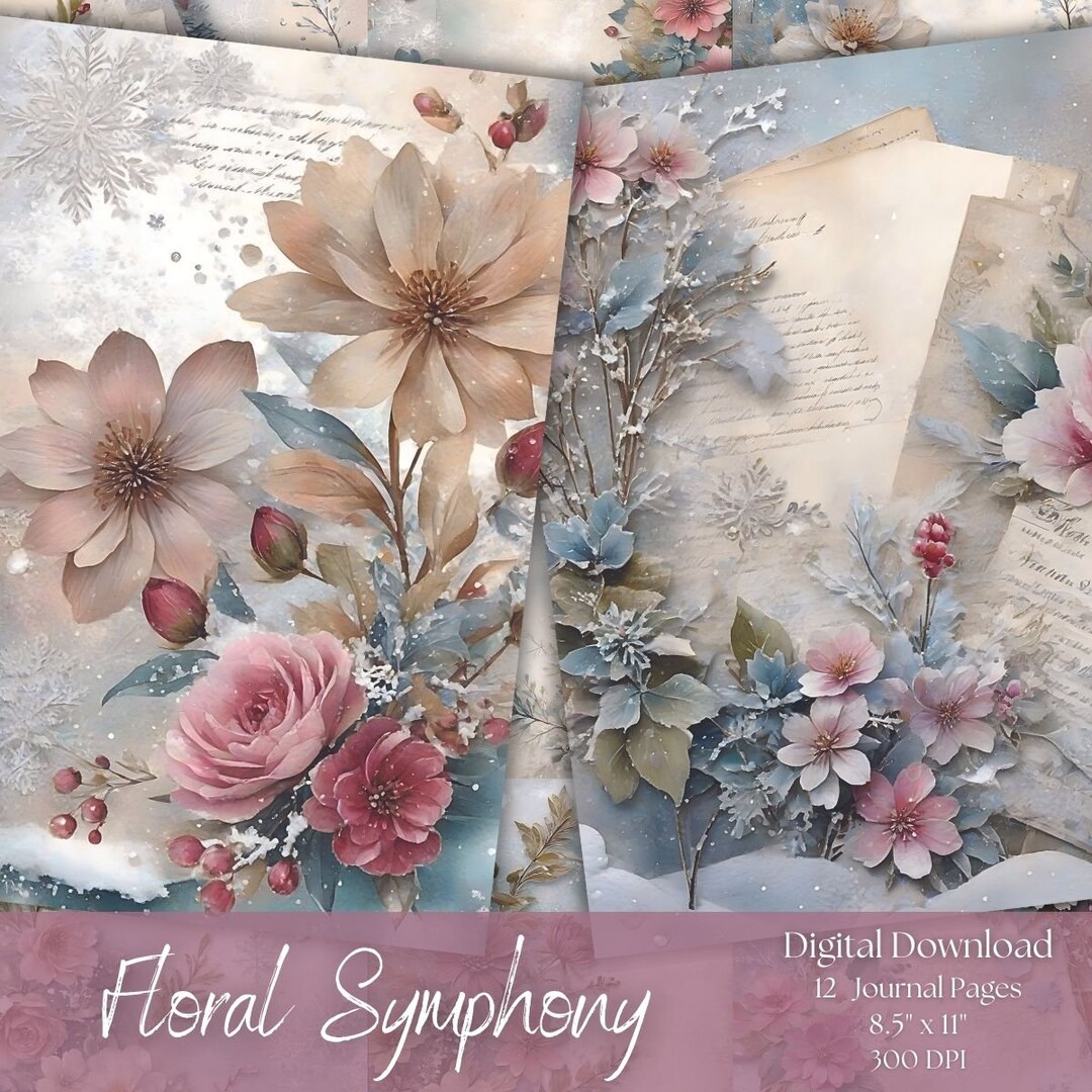 Floral Symphony, Printable Junk Journal Pages, Digital Scrapbook Kit ...