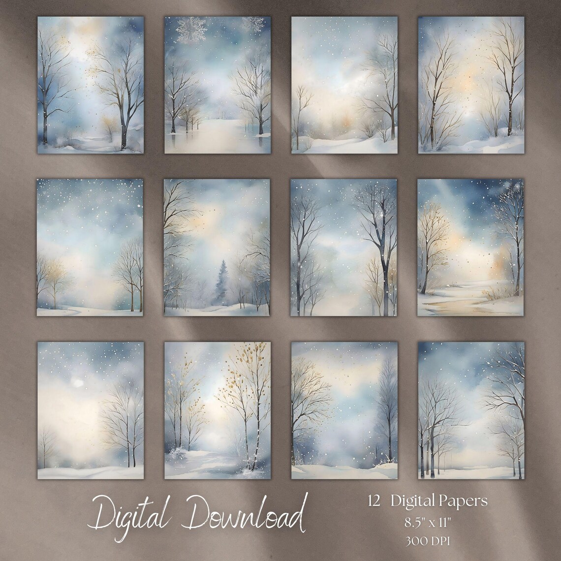 Chilly Winter Forest, Antique Digital Paper, Printable Vintage ...