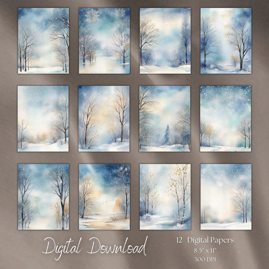 Chilly Winter Forest, Antique Digital Paper, Printable Vintage ...