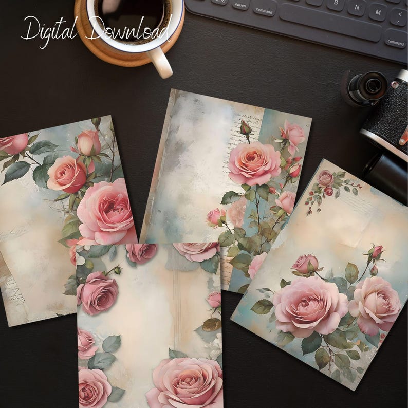 Romantic Vintage Roses, Earth Tones Junk Journal Digital Download ...