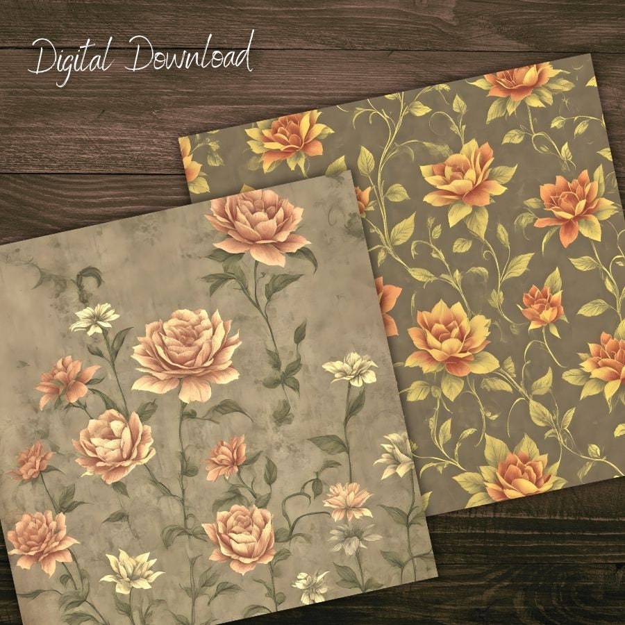 Vintage Flowers, Printable Junk Journal Pages, Digital Scrapbook Kit ...