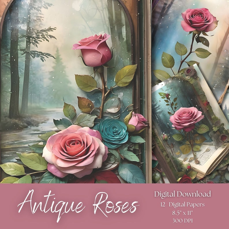 Antique Roses, Vintage Digital Paper Pack, Junk Journals, Card Making ...