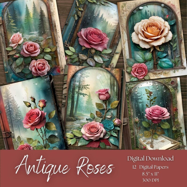 Antique Roses, Vintage Digital Paper Pack, Junk Journals, Card Making ...