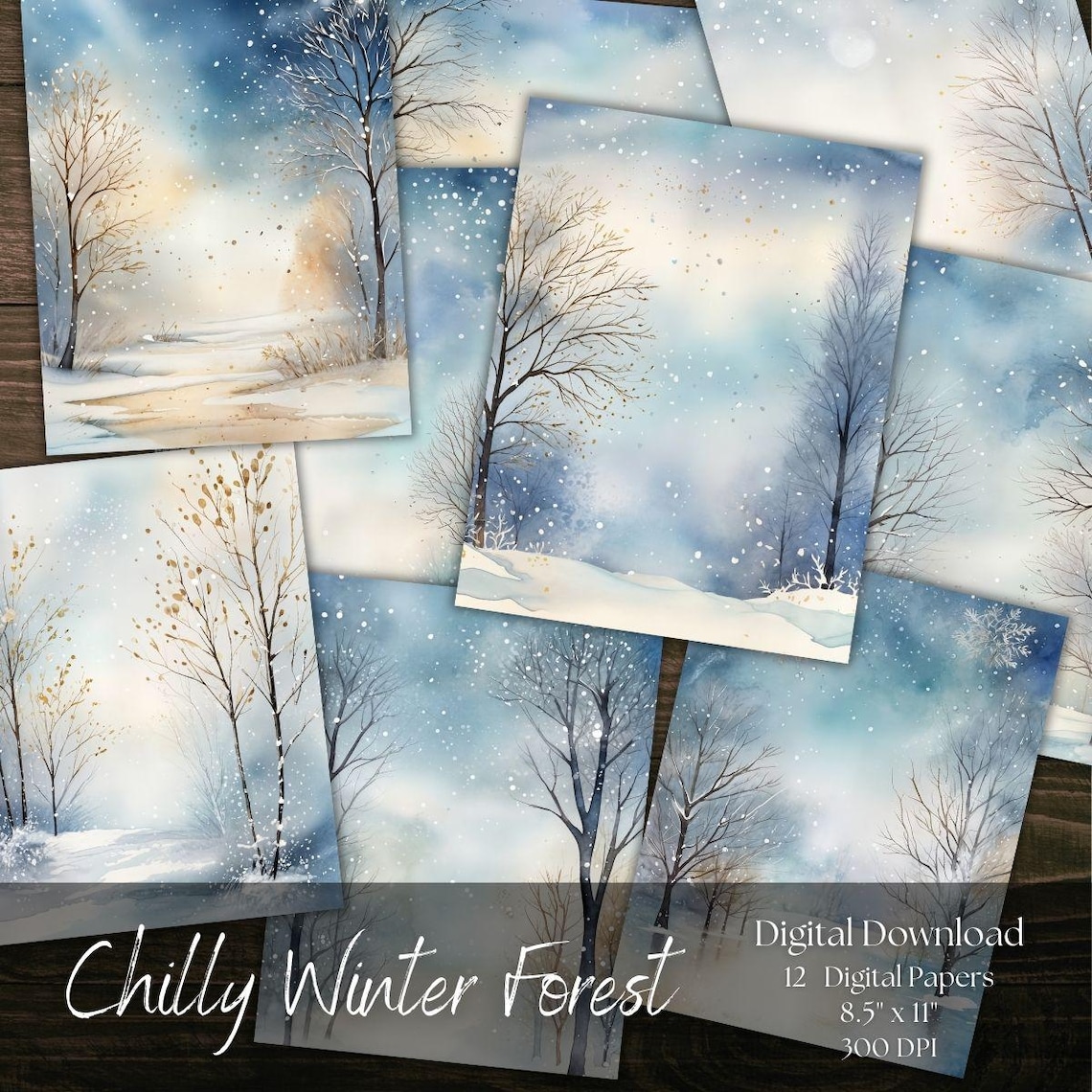 Chilly Winter Forest, Antique Digital Paper, Printable Vintage ...