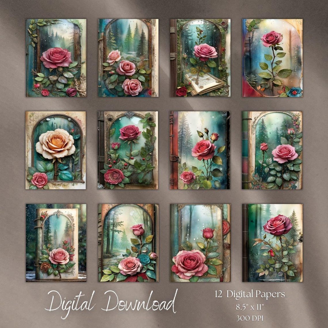Antique Roses, Vintage Digital Paper Pack, Junk Journals, Card Making ...