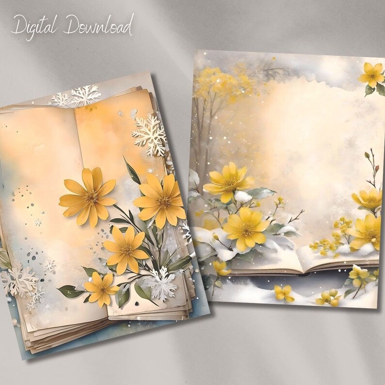 Yellow Flowers, Printable Junk Journal Pages, Digital Scrapbook Kit ...