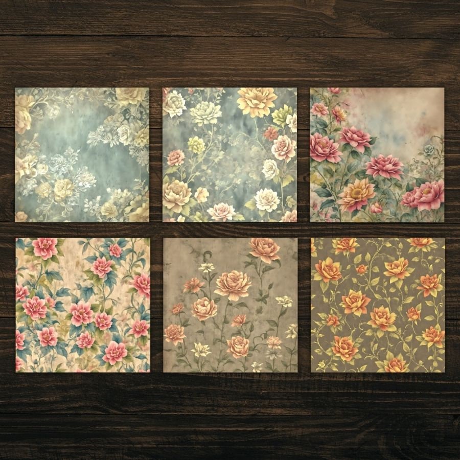 Vintage Flowers, Printable Junk Journal Pages, Digital Scrapbook Kit ...