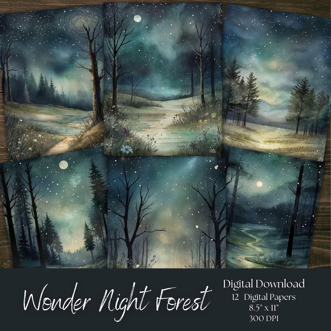 Wonder Night Forest, Printable Junk Journal Pages, Digital Scrapbook ...