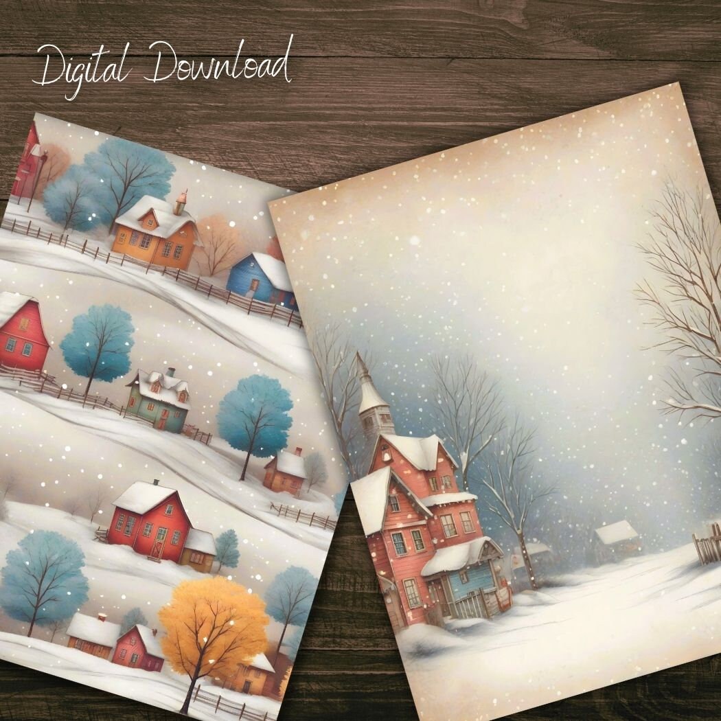 Winter Village, Printable Junk Journal Pages, Digital Scrapbook Kit ...