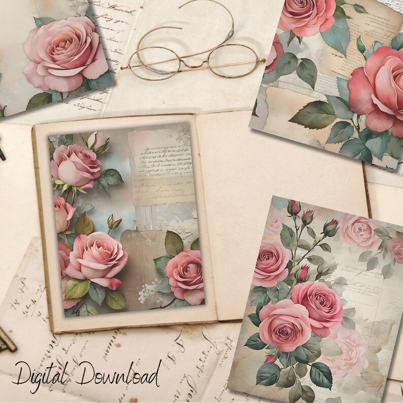 Romantic Vintage Roses, Earth Tones Junk Journal Digital Download ...