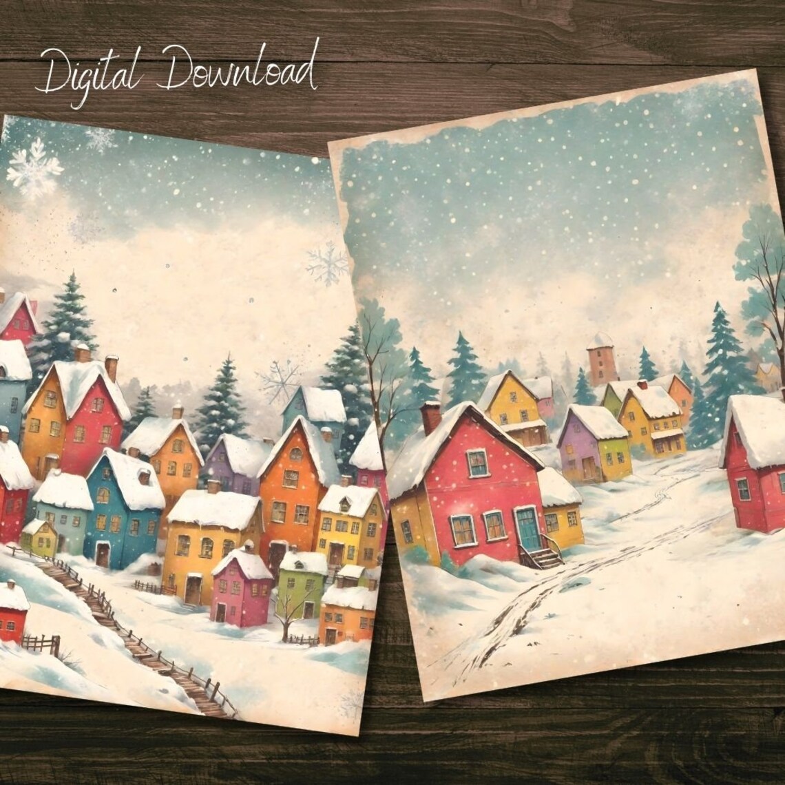 Winter Village, Printable Junk Journal Pages, Digital Scrapbook Kit ...