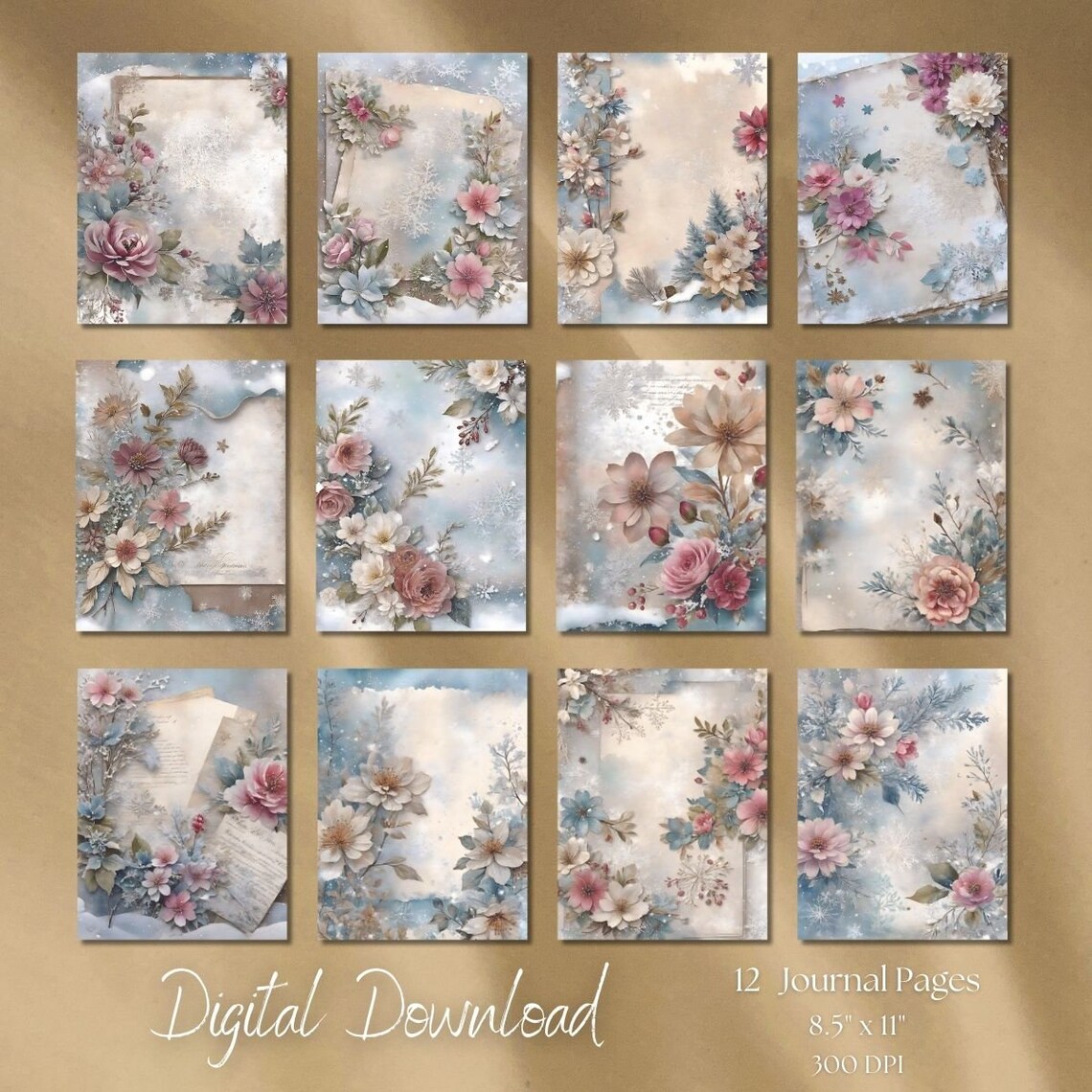 Floral Symphony, Printable Junk Journal Pages, Digital Scrapbook Kit ...