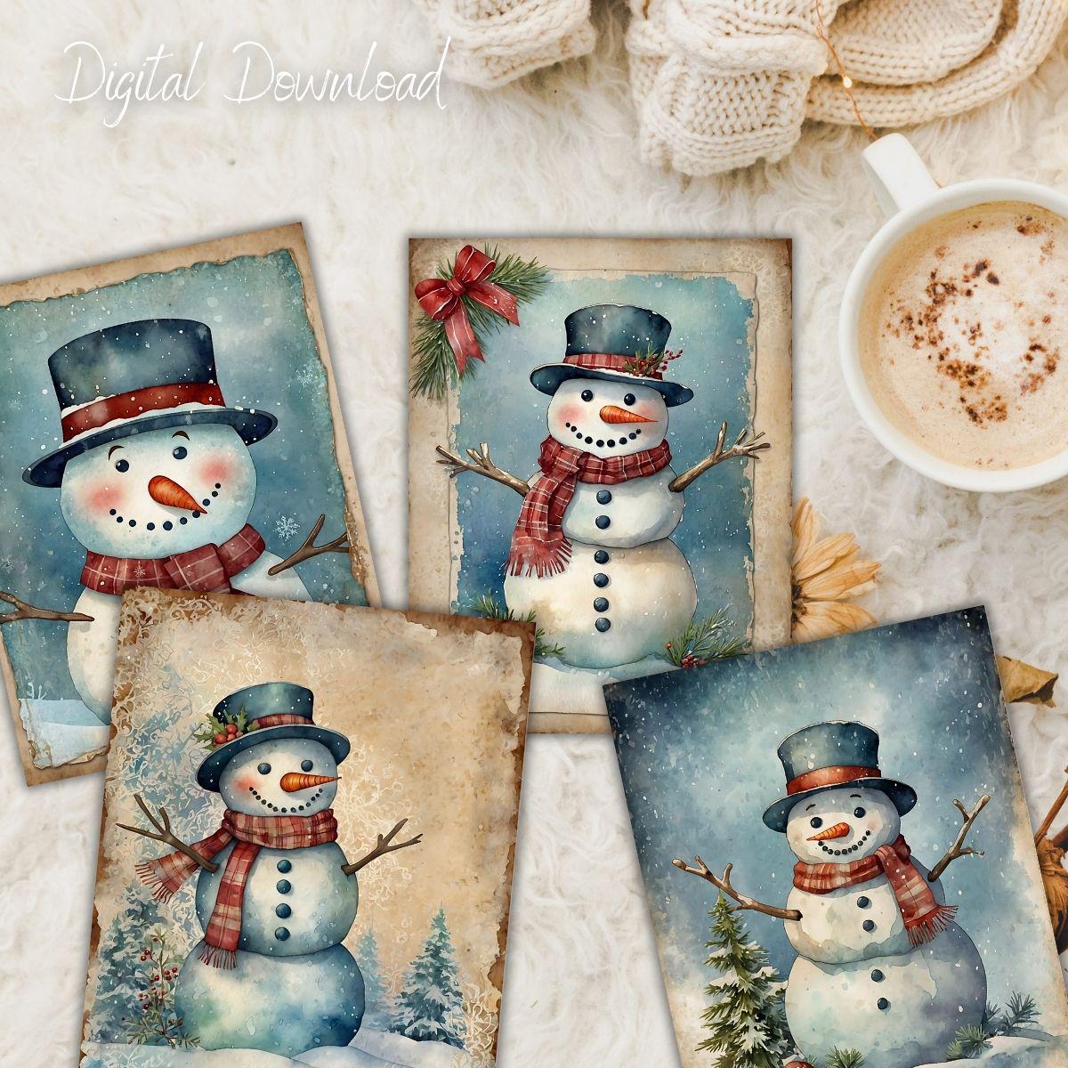 Vintage Snowman Digital Paper Pack, Printable Winter Backgrounds With ...
