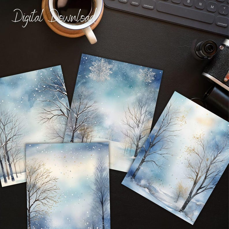 Chilly Winter Forest, Antique Digital Paper, Printable Vintage ...