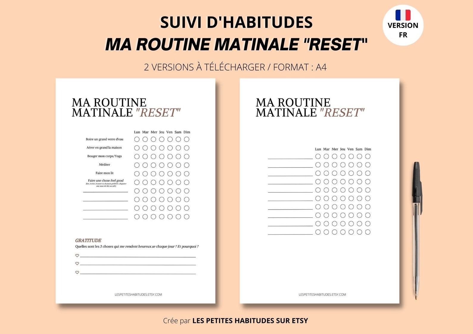 Habit Tracker in French / Habit Tracker / Weekly Morning Habit Tracker ...