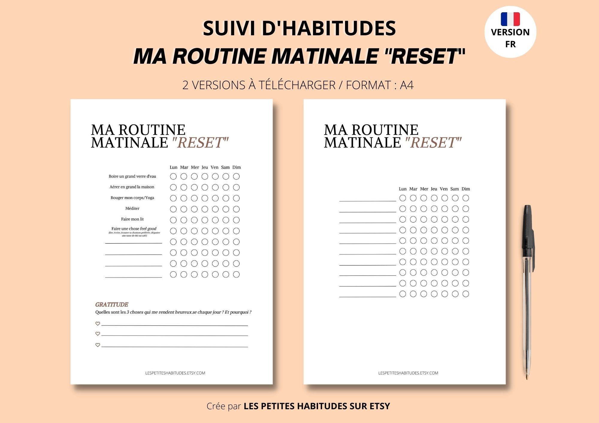 Habit Tracker in French / Habit Tracker / Weekly Morning Habit Tracker ...