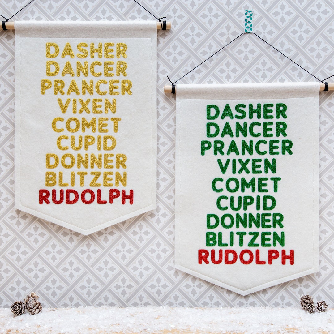 Glitzy Rudolph & Reindeer Names. Wall Banner Flag Decoration. Nursery ...