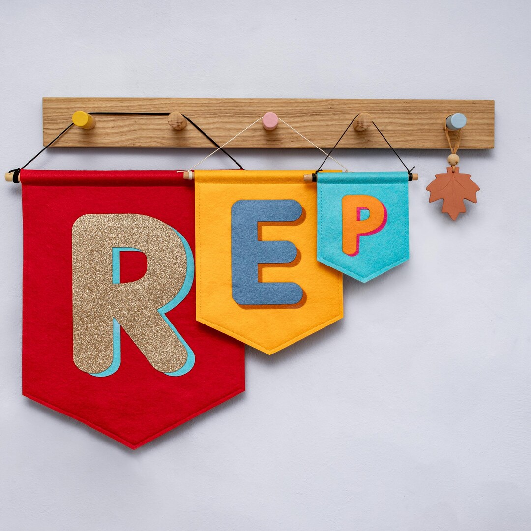 Custom Initial Wall Banner Flag. Personalised Drop Shadow Name Felt ...