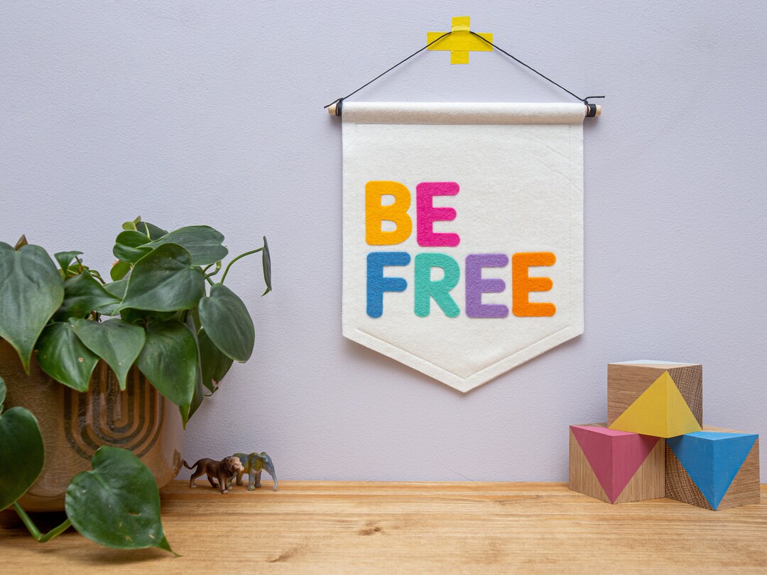 Be Free Wall Banner Flag. Nursery Decor. Pastel. Rainbow. Felt Hanging ...