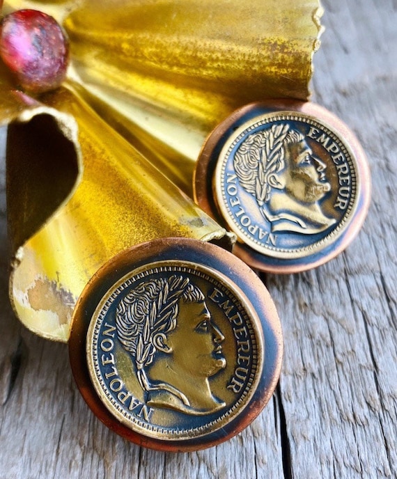 Napoleon Empereur Copper and Gold Tone Coin Clip On E… - Gem