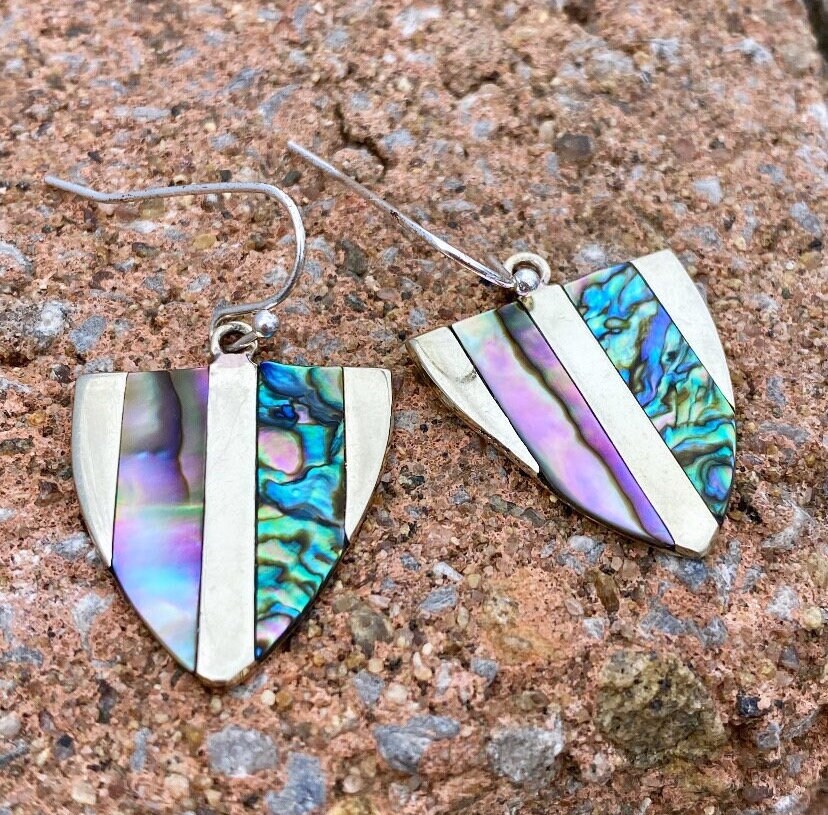 Alpaca Mexico Abalone Shield Shape Dangle Hook Pierced Earrings #480 - Etsy
