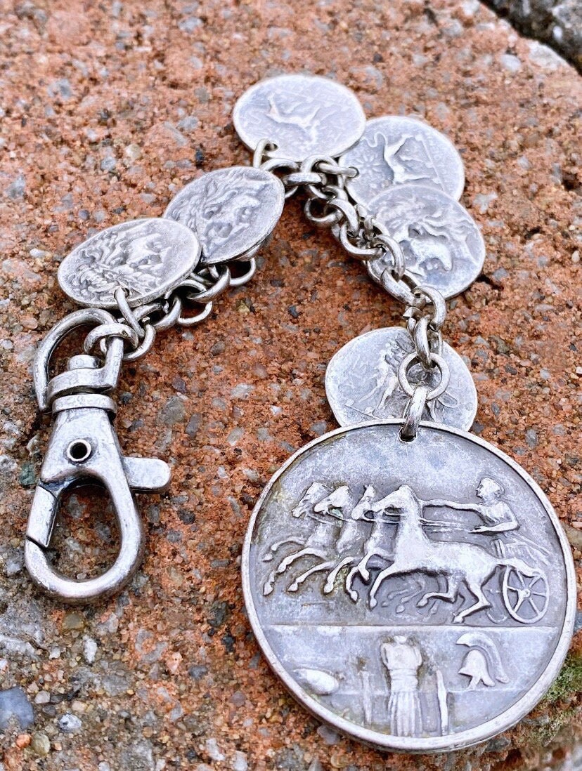 Vintage Silver Tone Metal Ancient Greek Coins Key Chain #437 - Etsy