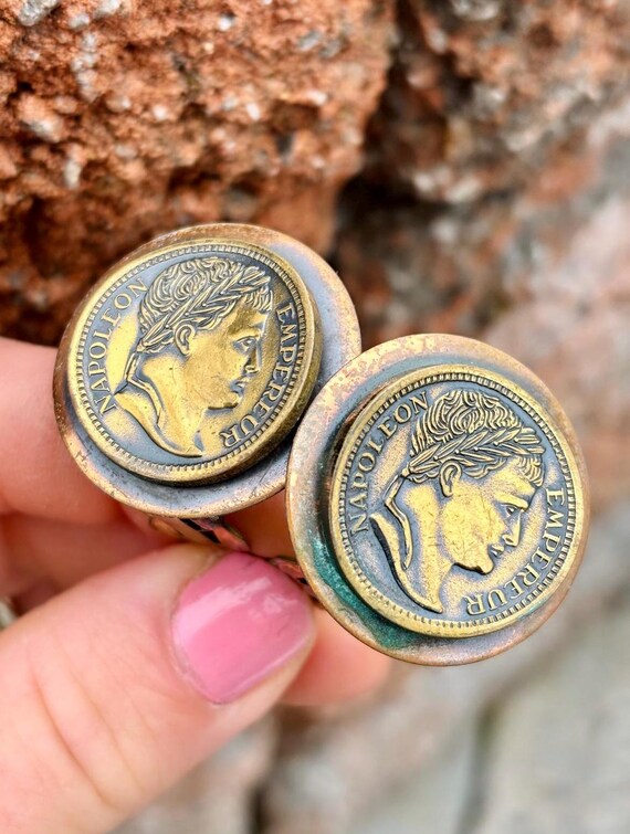 Napoleon Empereur Copper and Gold Tone Coin Clip On E… - Gem