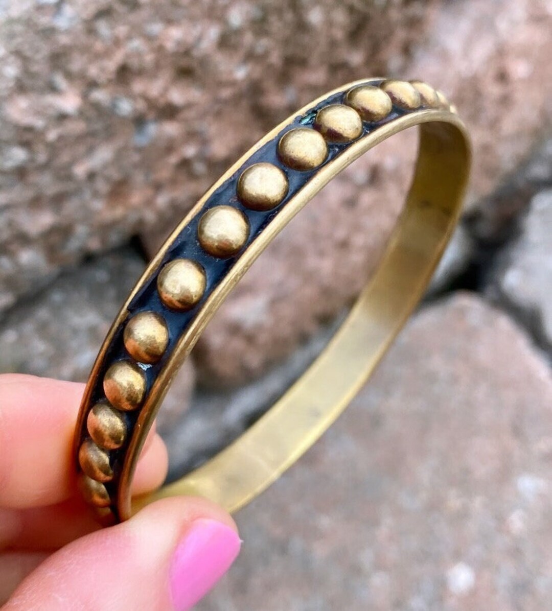 Vintage 80's Bangle Bracelet Brass Studded, Retro Bangle, Punk Jewelry ...