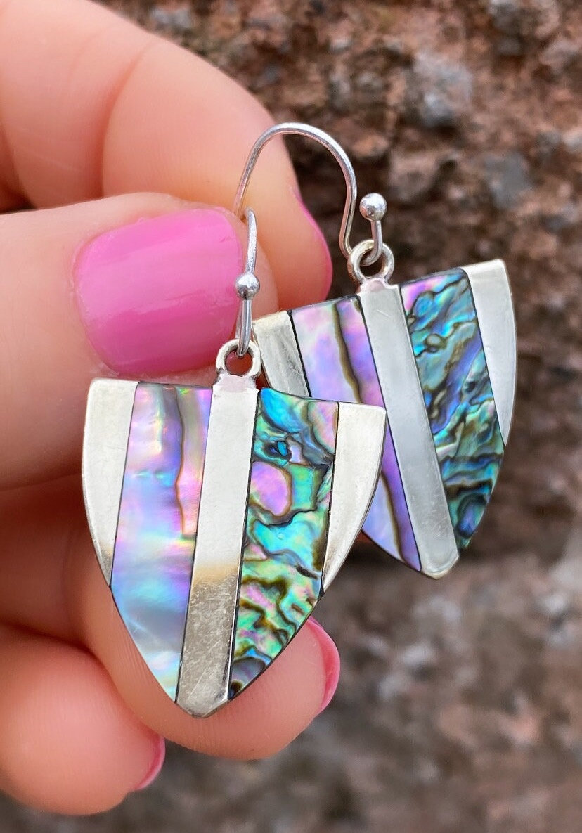 Alpaca Mexico Abalone Shield Shape Dangle Hook Pierced Earrings #480 - Etsy