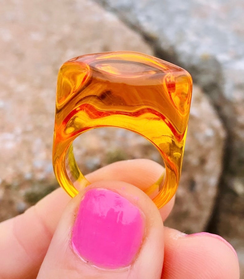 Vintage Orange Pink Vintage Translucent Lucite Diamond Shape Ring Size ...