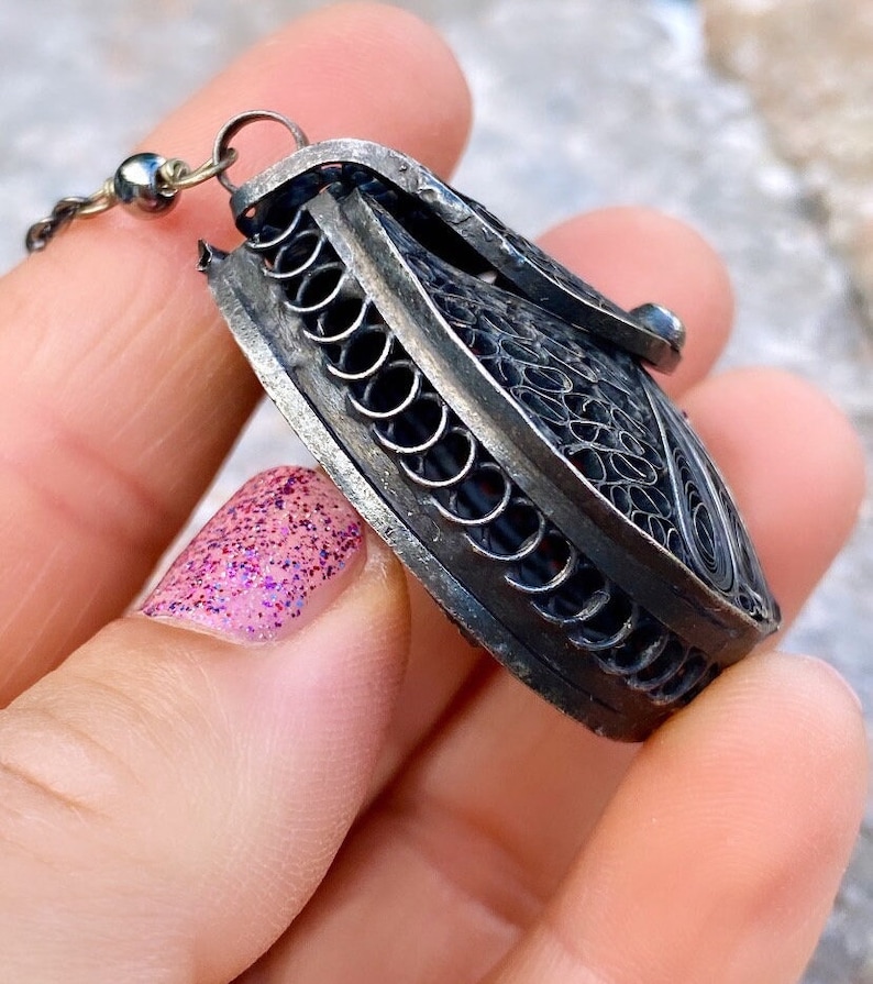 Vintage Silver Metal Filigree Small Purse Chain Necklace, 34” Long #582 ...