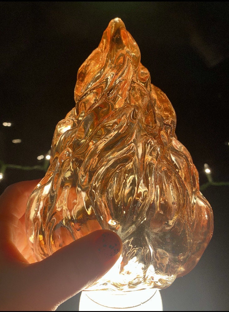 Vintage Mid Century Iridescent Honey Color Glass Flame Torch Lamp Shade ...