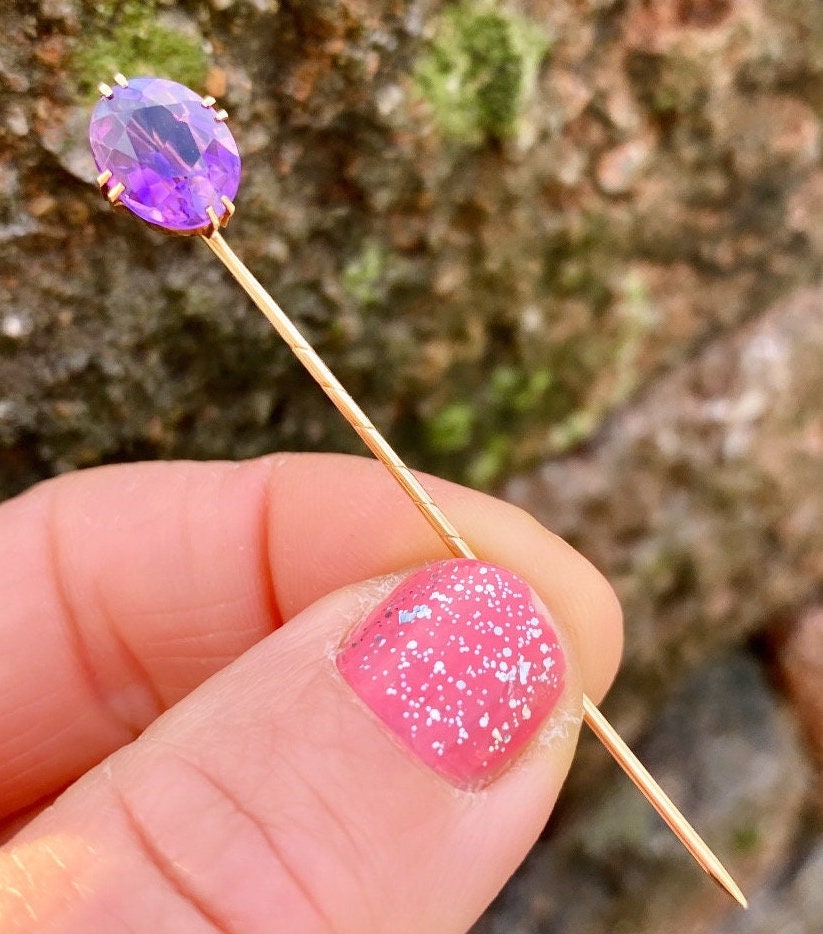 Vintage 14k Yellow Gold Lovely Amethyst Gemstone Stick Pin #288 - Etsy ...