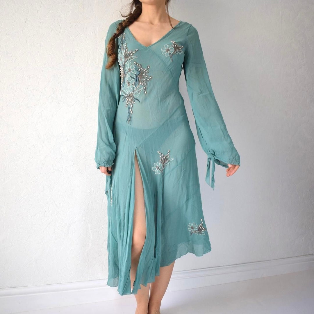 Silk Western Boho Y2k Does 70s Asymmetrical Midi Dress - Etsy