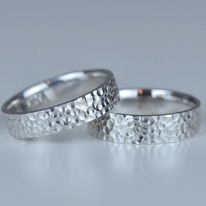 Hammered Gold Wedding Bands, White Gold Wedding Rings, Textured Gold ...